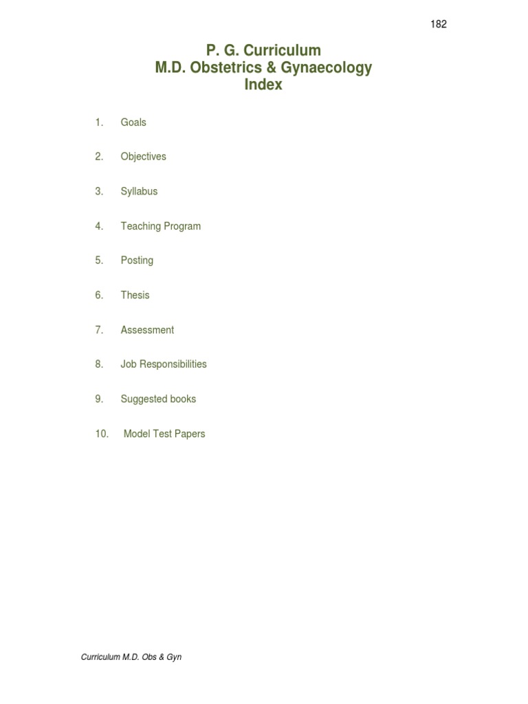 Md Obstetrics Gynaecology Curriculum Pdf Obstetrics Childbirth