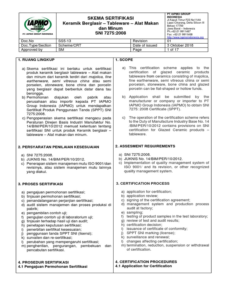 ss5 13 Keramik Tableware Berglasir Sni 7275 r01 PDF | PDF