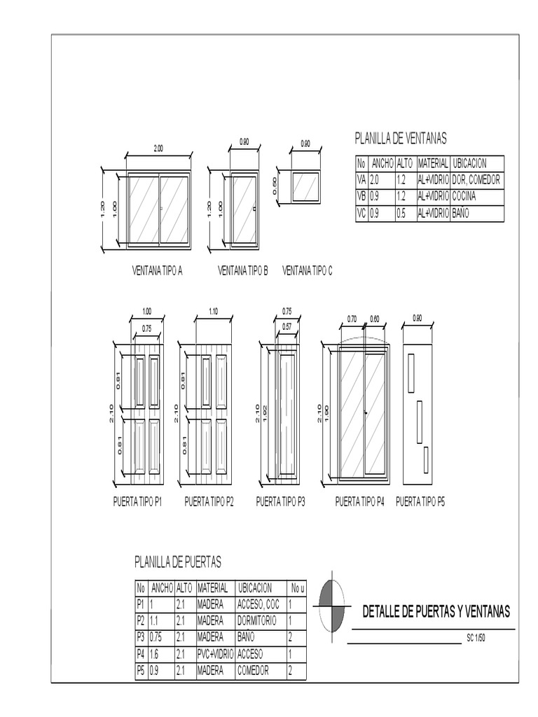 Plano Detalle de Puertas y Ventanas PDF | PDF