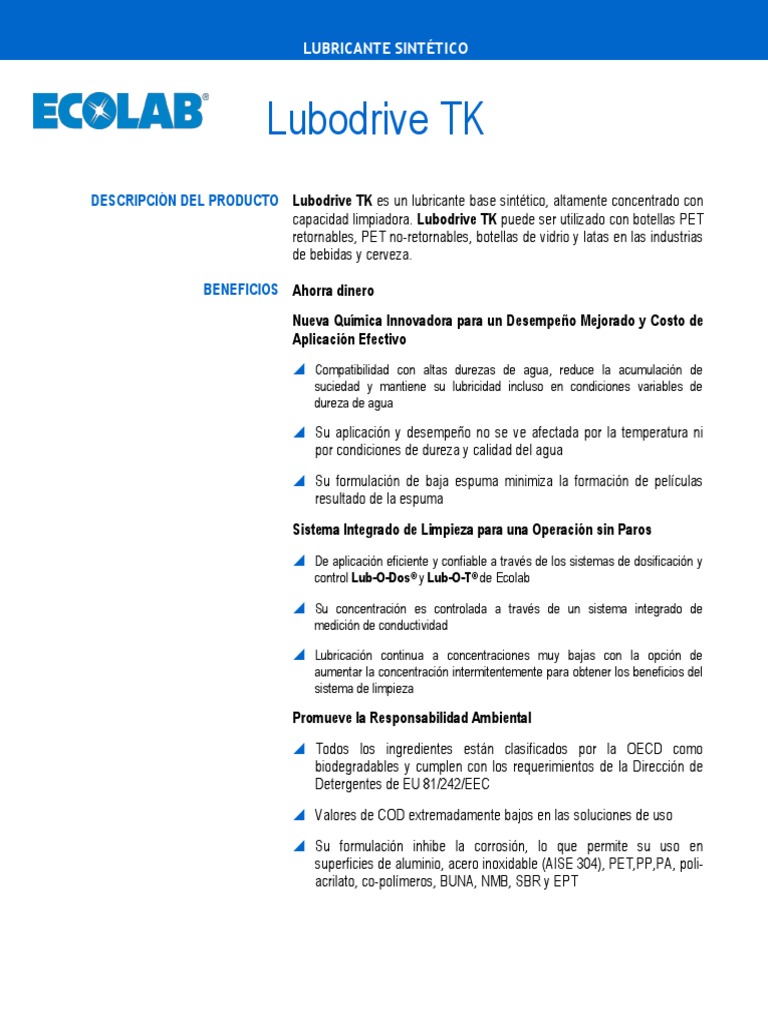 Ft Lubodrive Tk Pdf Lubricante Agua
