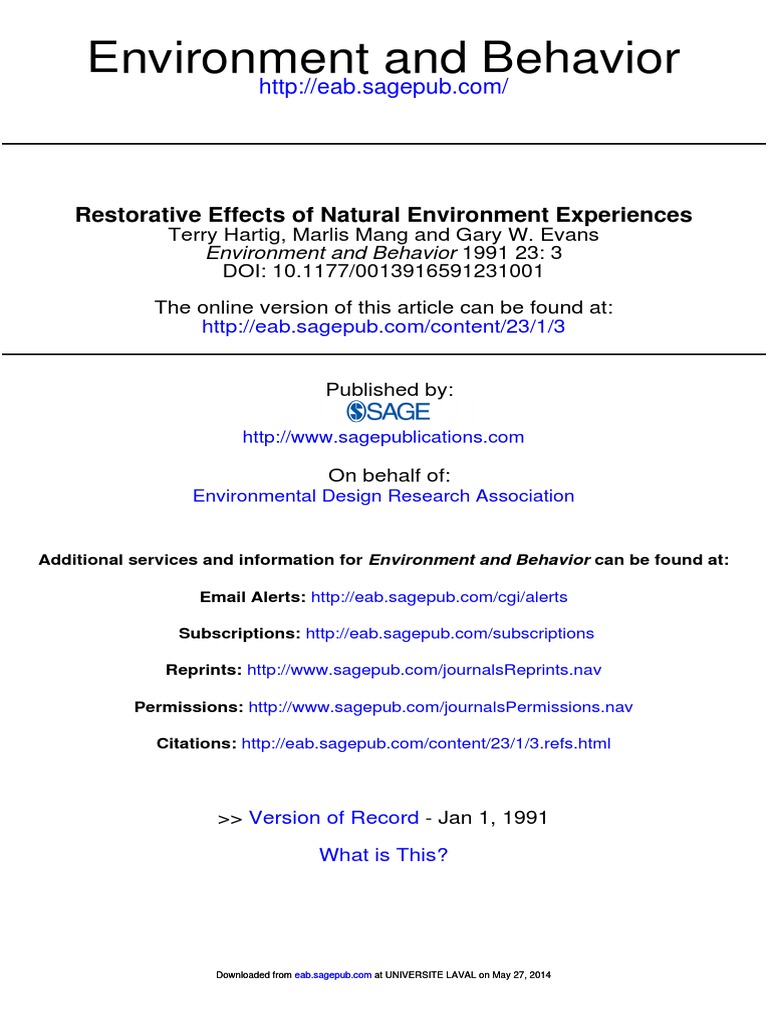 Restorative Effects of Natural Environment Experiences | PDF
