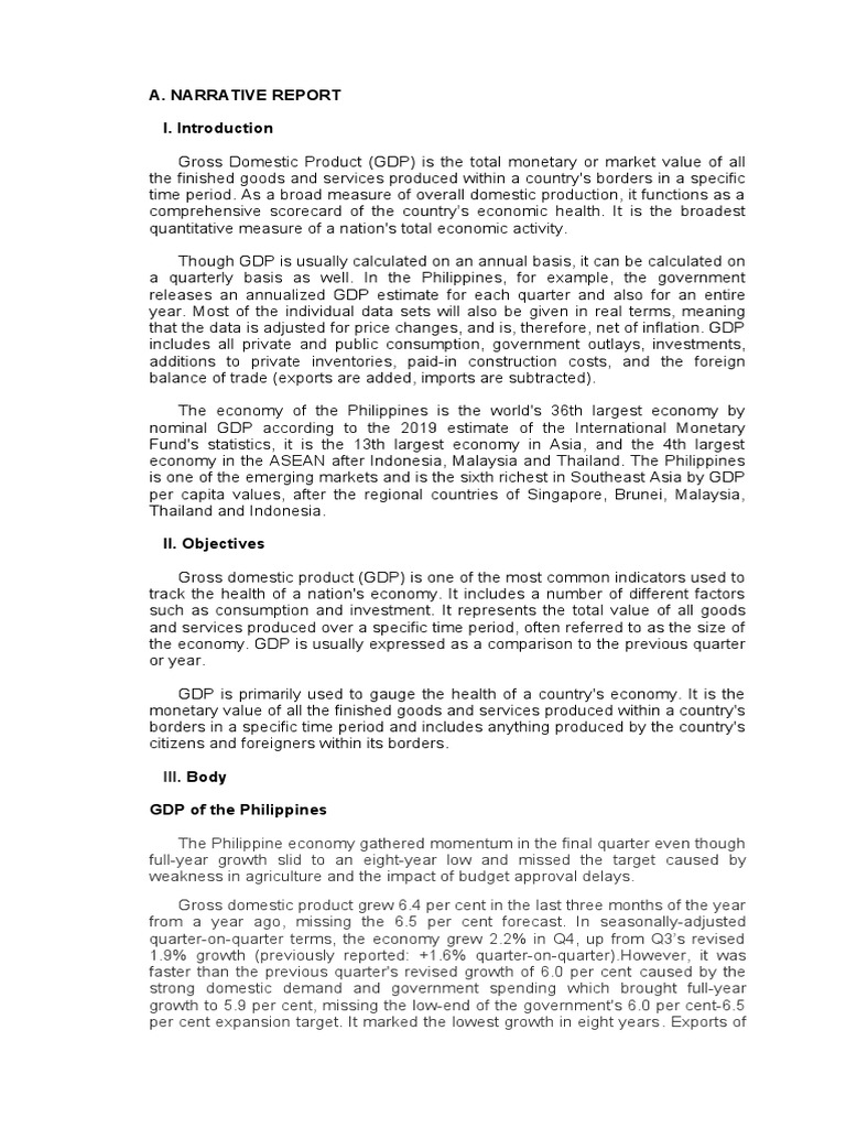 Narrative Report | PDF | Economy Of The Philippines | Gross Domestic ...