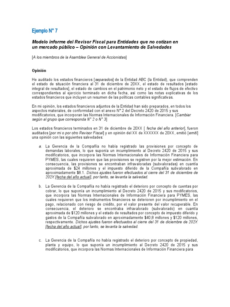 Ejemplo N7 Dict - Con Levantamiento de Salvedad | PDF | Auditoría financiera | Auditoría