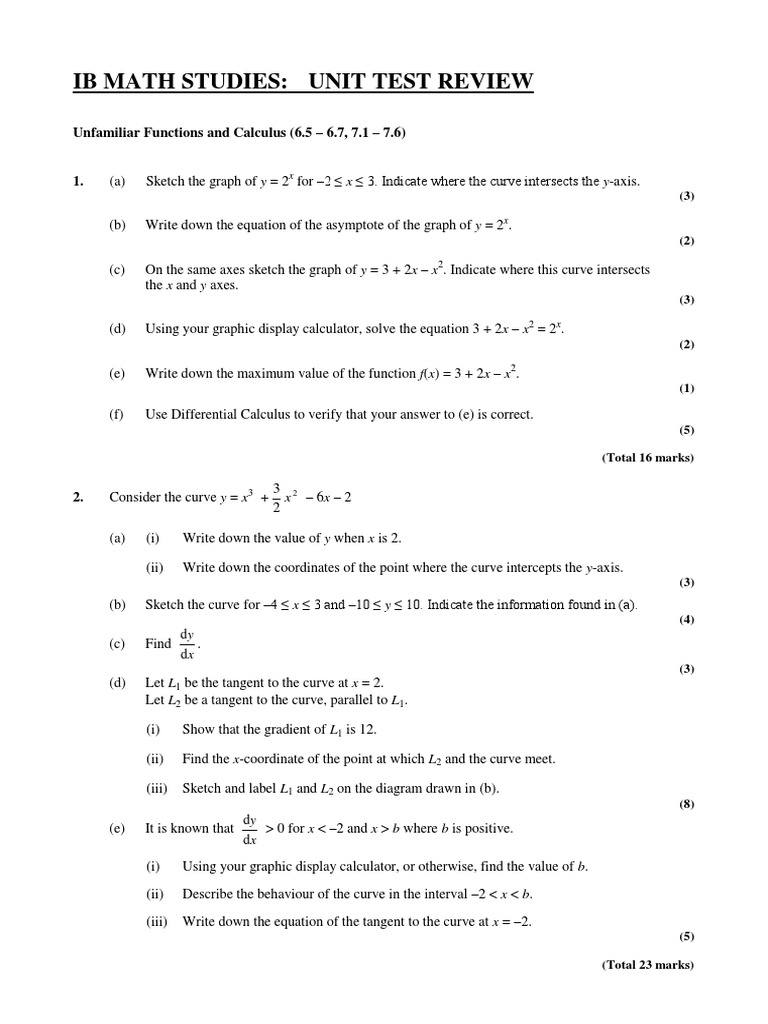 IB Math Studies Unit Test Review Guide | PDF | Tangent | Slope