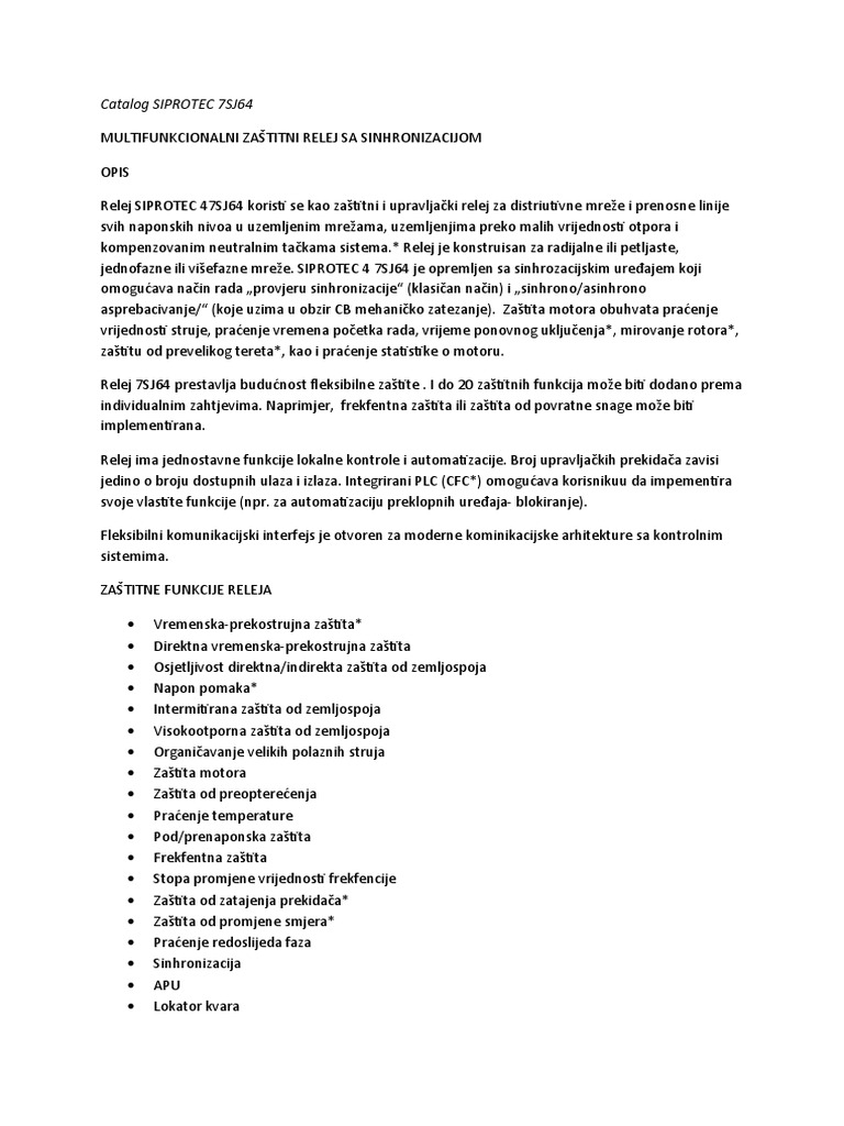 Catalog SIPROTEC 7SJ64 | PDF