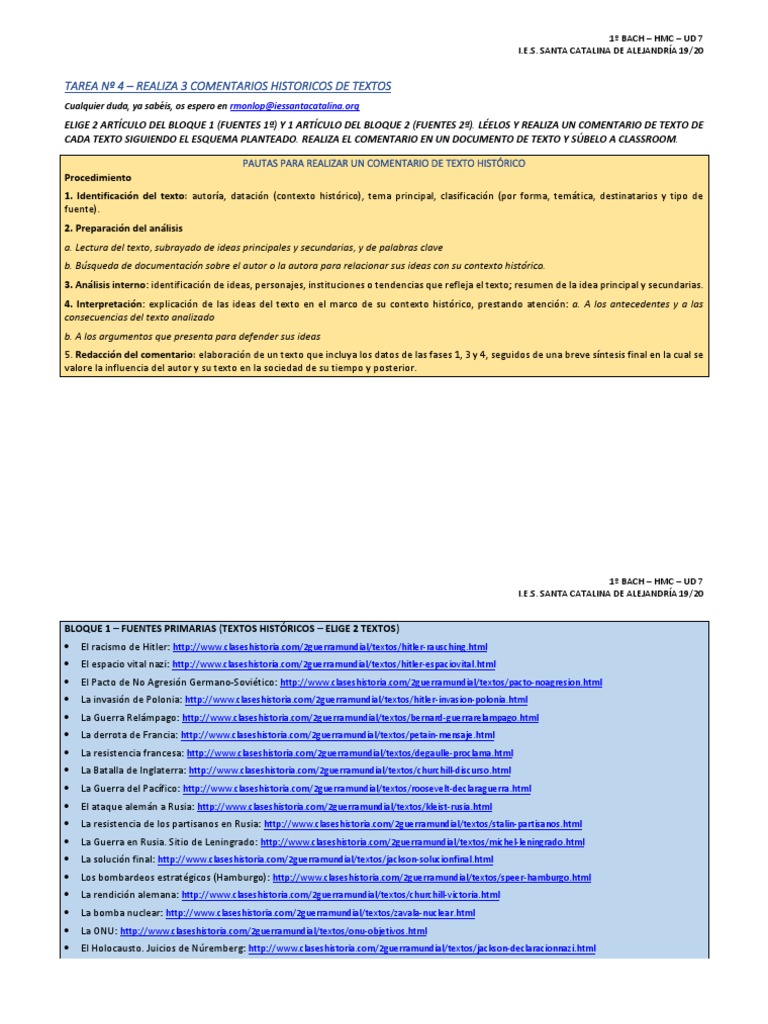 TAREA #4 - Comentario Texto Histórico - HMC UD7 | PDF | nazismo | Conflictos