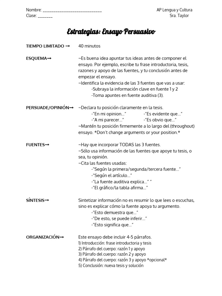 Ejemplo De Formato De Ensayo Persuasivo