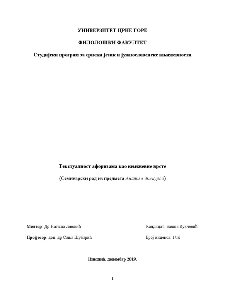 Principi kohezije i intertekstualnosti u aforizmima Dragana Koprivice i ...