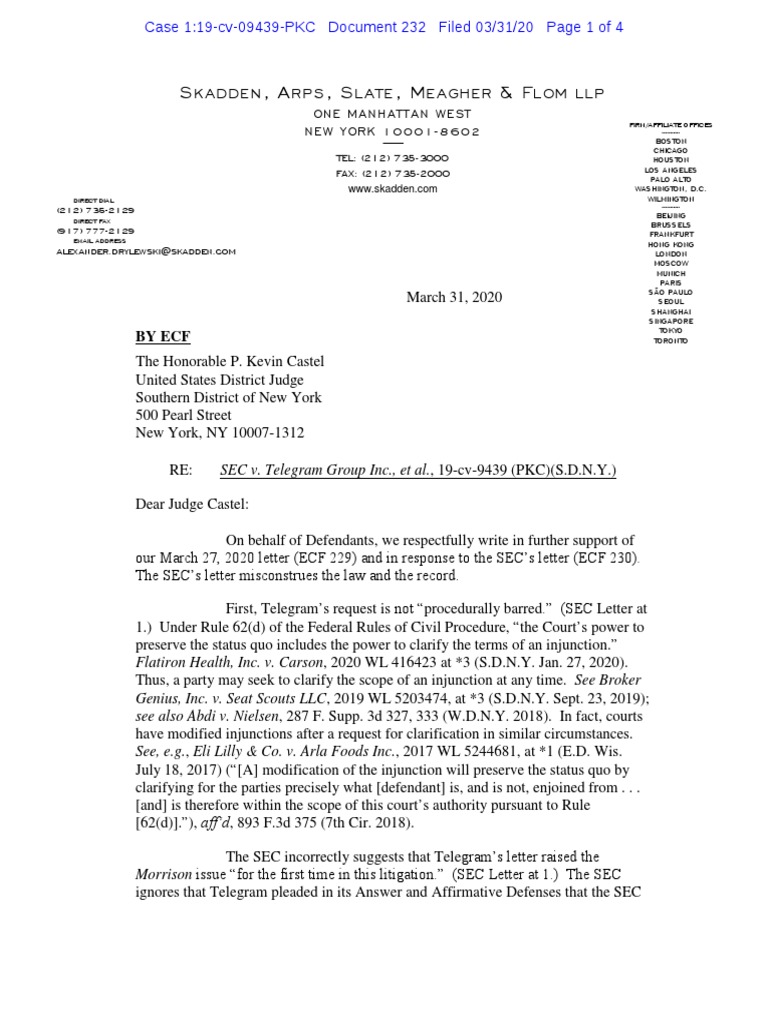 Skadden Letter March 31 | Download Free PDF | U.S. Securities And Exchange Commission ...