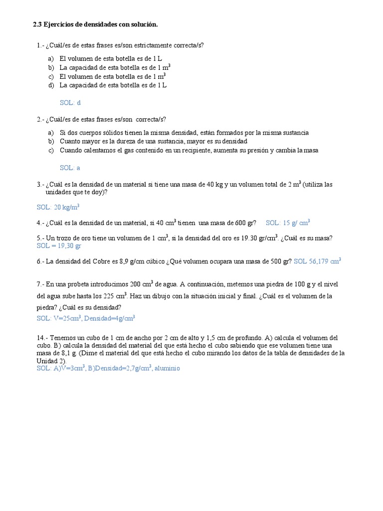 Ejercicios Resueltos de Densidad | PDF
