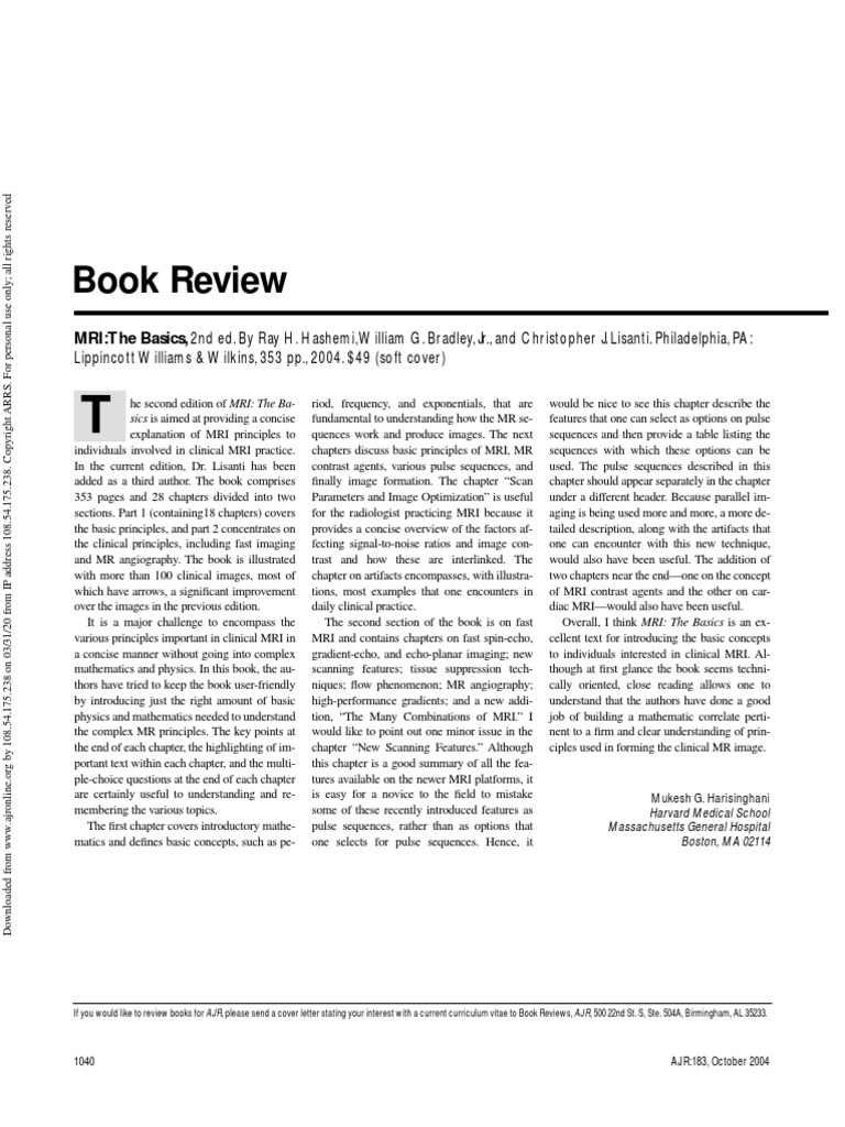 MRI The Basics Book Review | PDF | Magnetic Resonance Imaging | Medical ...