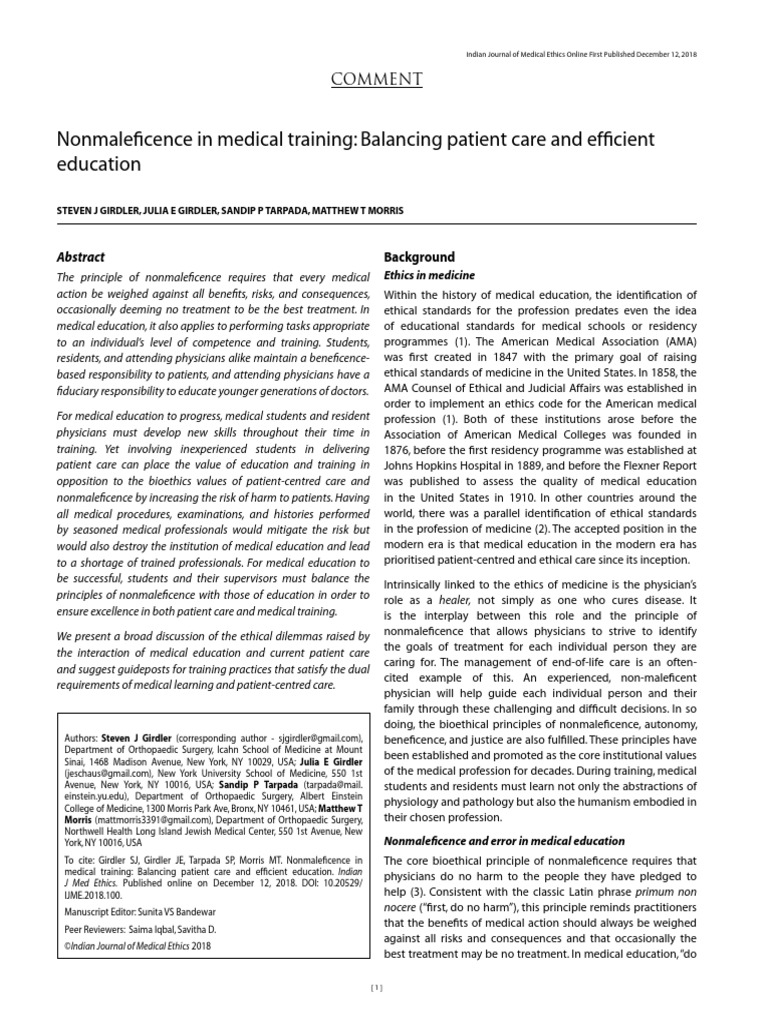 Nonmaleficence in Medical | PDF | Medical Ethics | Medical Education