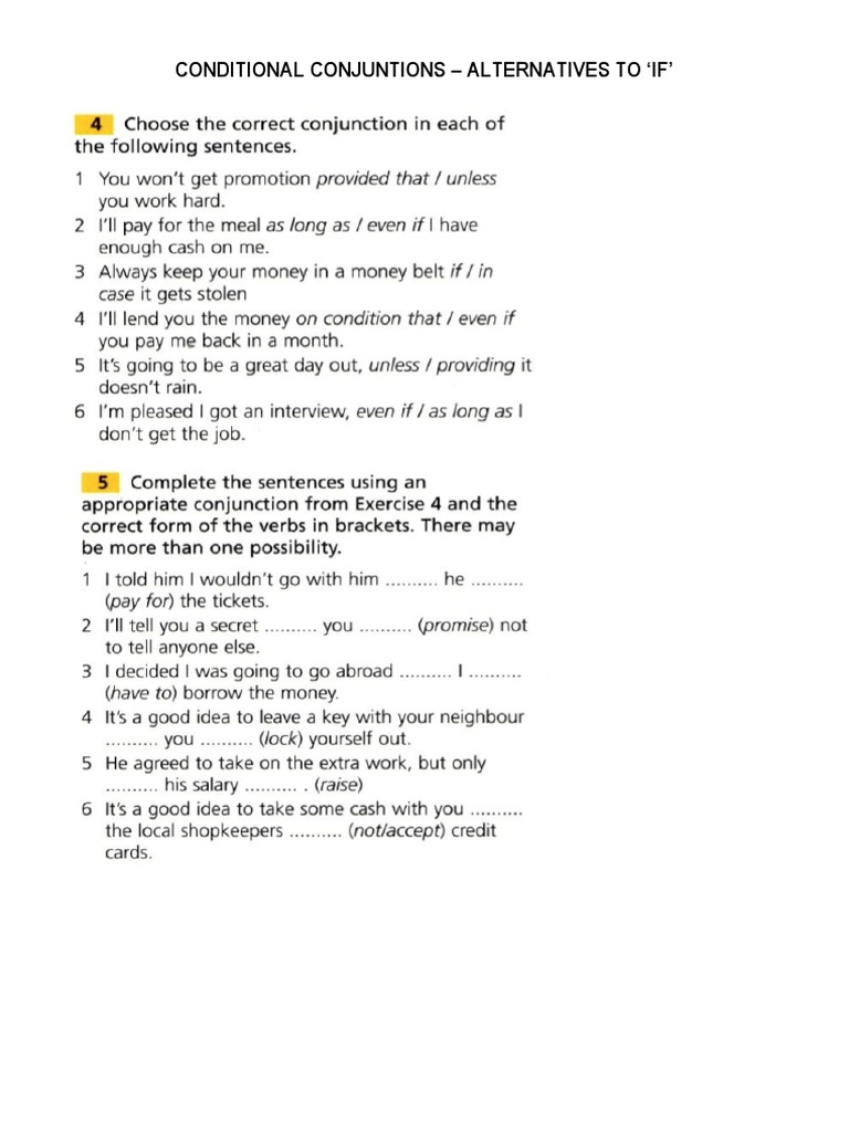 Conditional Conjuntions - Alternatives To If' | PDF