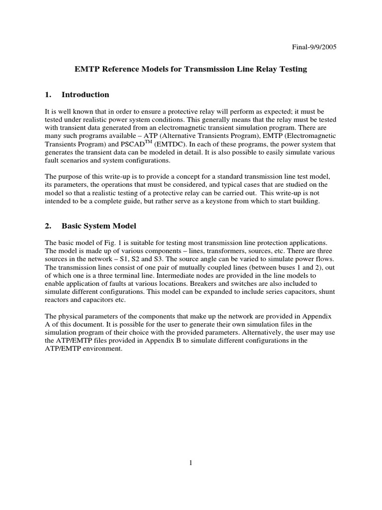 EMTP Models for Relay Testing | PDF | Transformer | Inductor