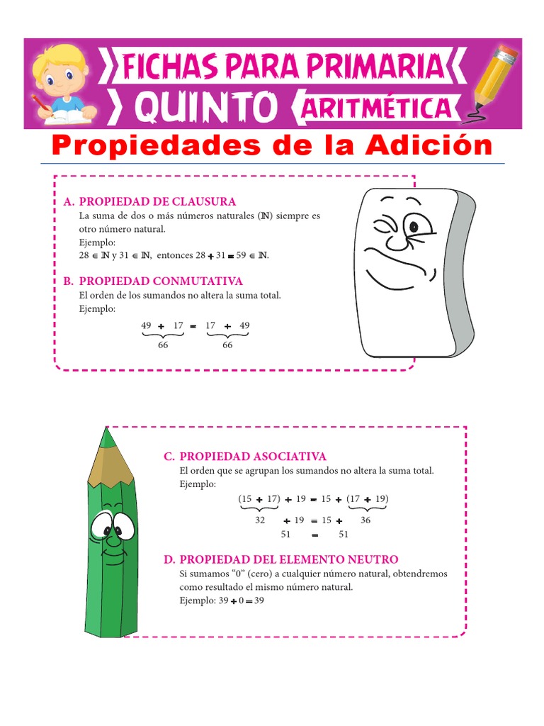 Propiedades de La Suma para Quinto de Primaria PDF | Número natural ...