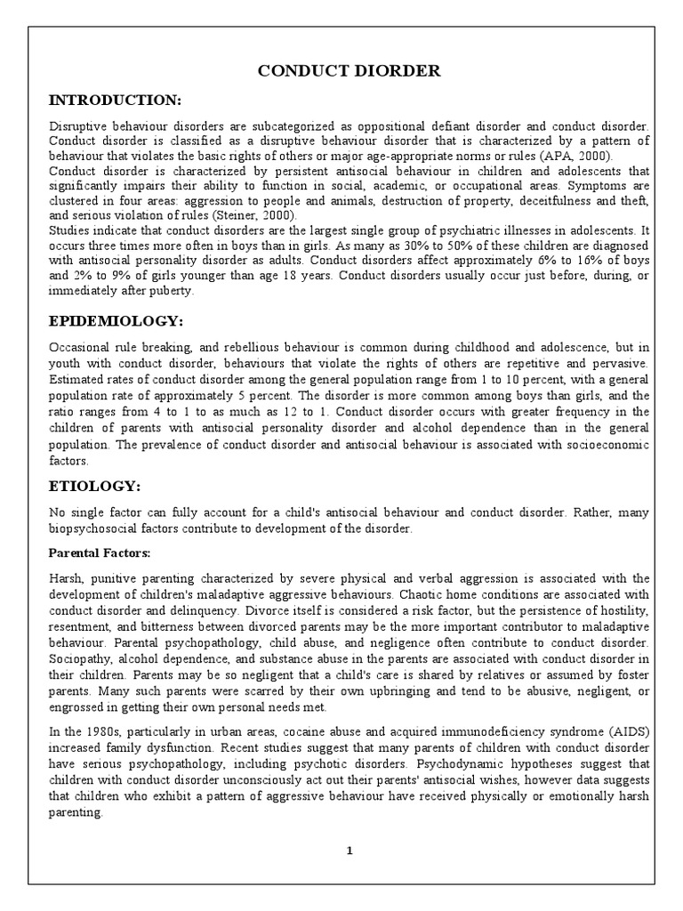 Conduct Disorders | PDF | Antisocial Personality Disorder | Psychotherapy