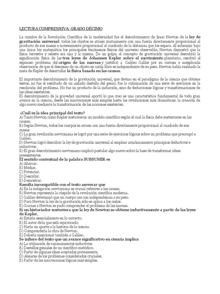 LECTURA COMPRENSIVA 6°, 7° y 10° | PDF | Ley de Newton de la ...