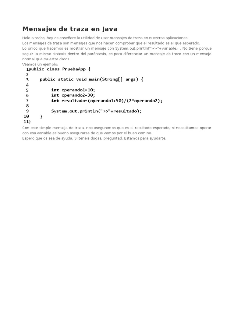 Mensajes de Traza en Java - Odt | PDF