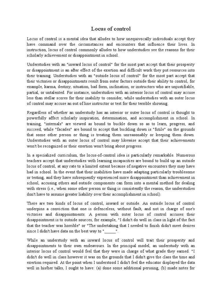 Locus of Control | PDF | Teachers | Action (Philosophy)