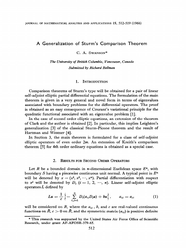 A Generalization of Sturm's Comparison Theorem - C.A. Swanson | PDF | Calculus Of Variations ...