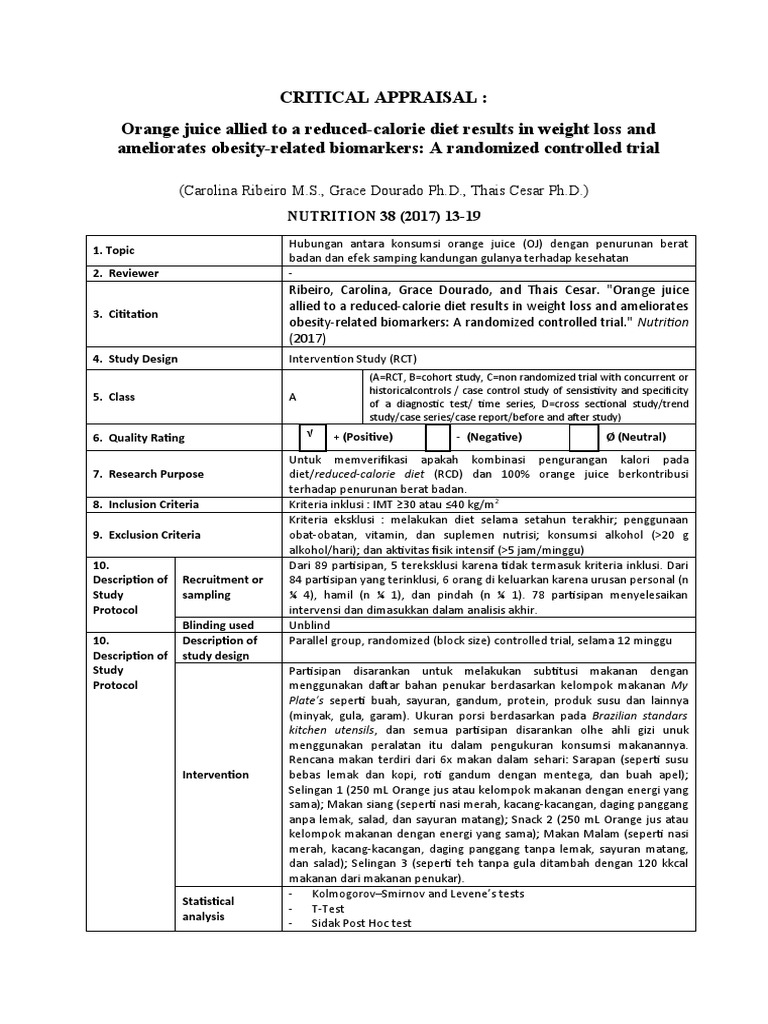 Contoh CRITICAL APPRAISAL | PDF
