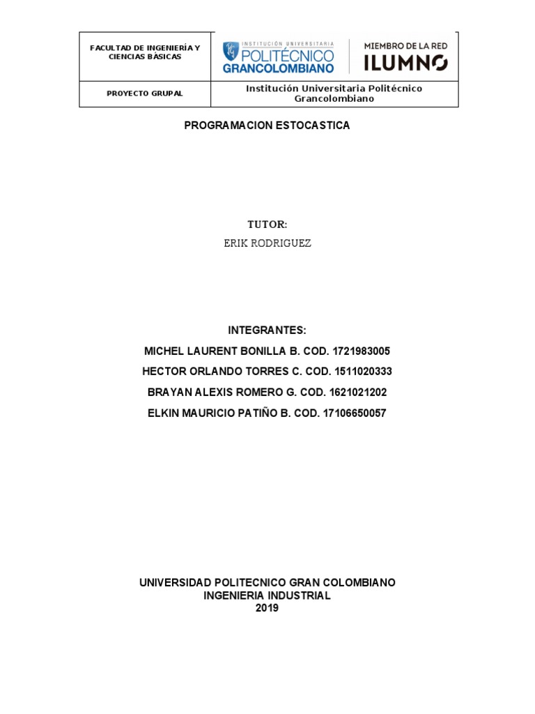 Primera Entrega Programacion Estocastica | PDF | Ingeniería | Science