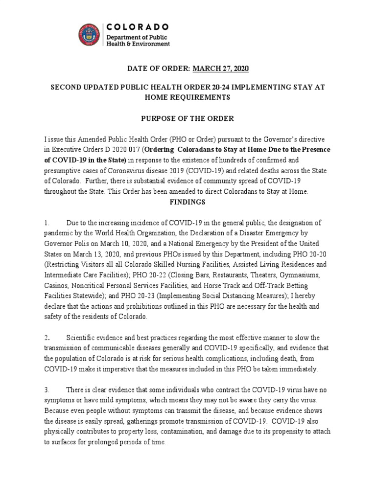 CDPHE Second Updated Public Health Order: Authorized Businesses | PDF ...