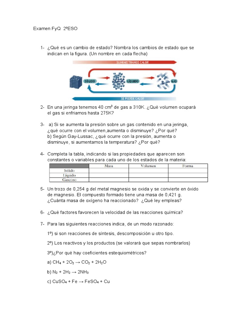 Examen FyQ 2ºESO | PDF