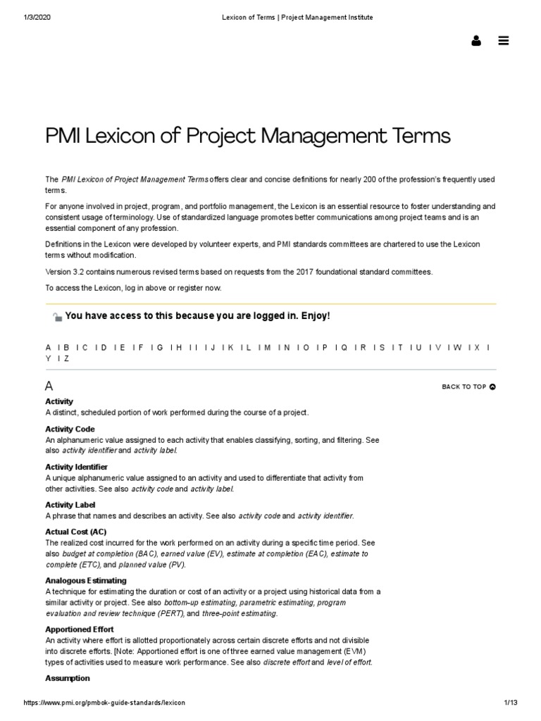 Pmi Lexicon PM Terms Print Version | PDF | Project Management | Risk