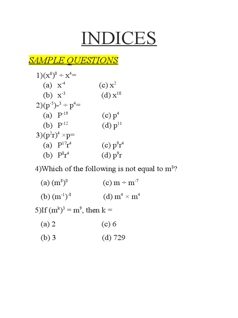 Indices: Sample Questions | PDF