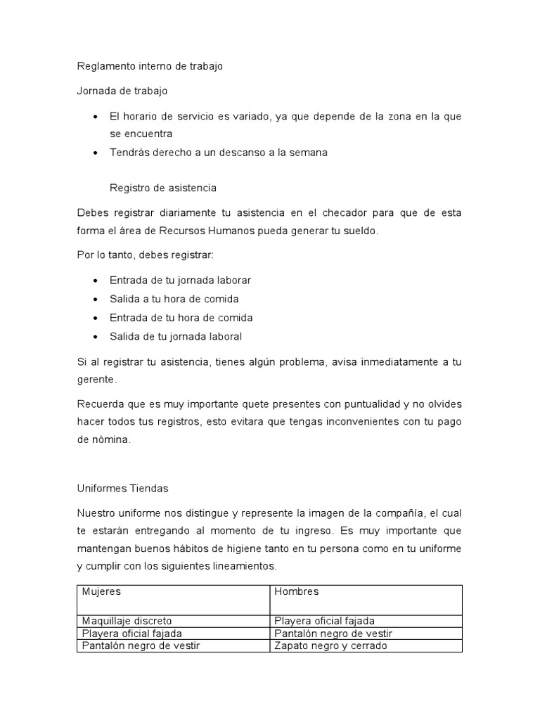 Reglas y lineamientos laborales de Tiendas Parisina | PDF | Business