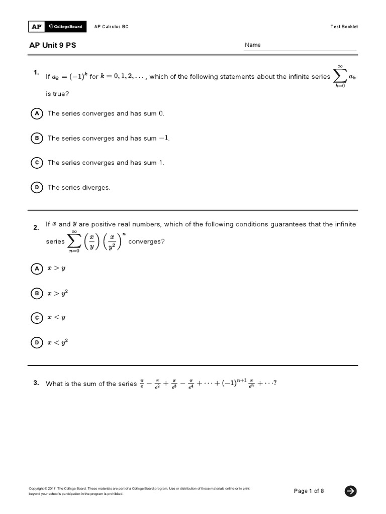 Unit 9 AP Classroom PDF | PDF | Series (Mathematics) | Mathematical ...