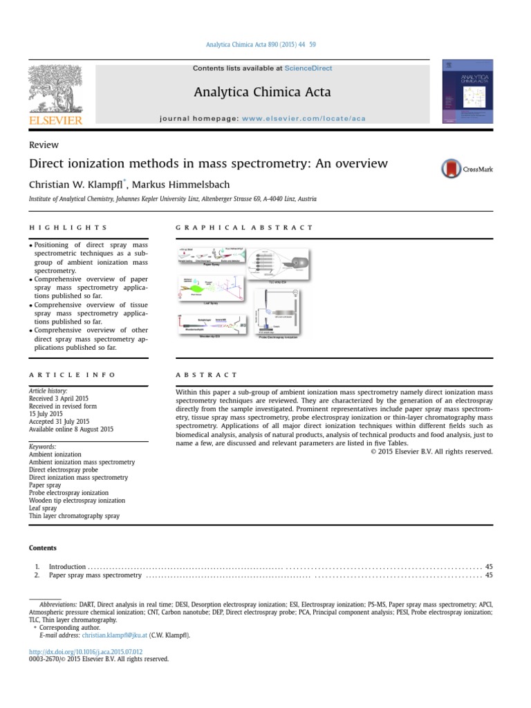 Direct Ionization Methods in Mass Spectrometry An Overview | PDF ...