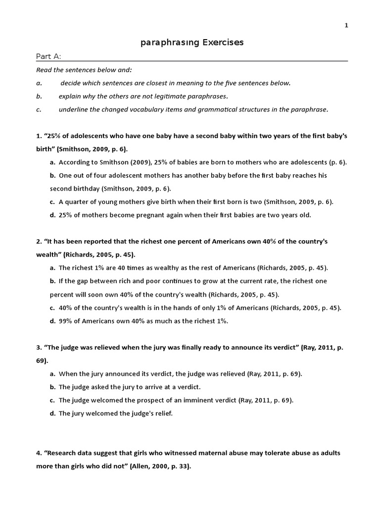 Paraphrasing Exercises