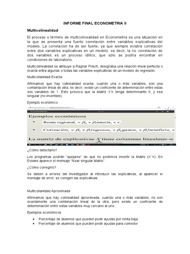 Informe Final Econometria Ii | PDF | Heterocedasticidad | Multicolinealidad