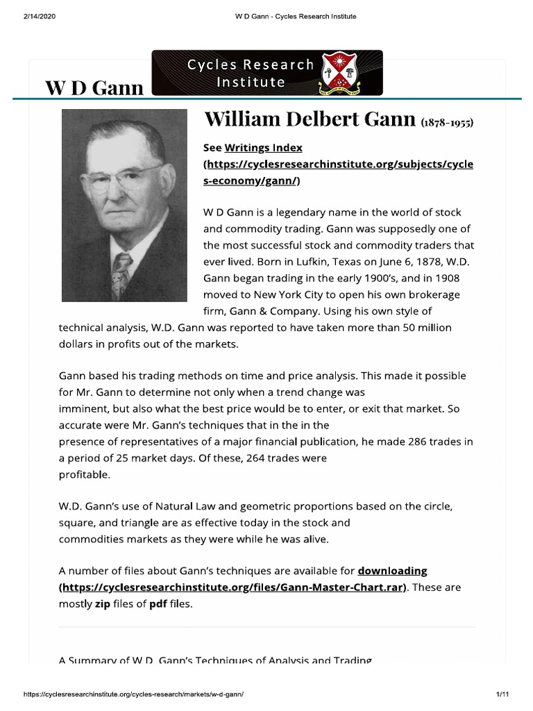 W D Gann - Cycles Research Institute PDF | PDF
