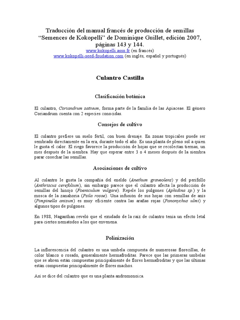 Culantro Castilla | PDF | Flores | Polinización