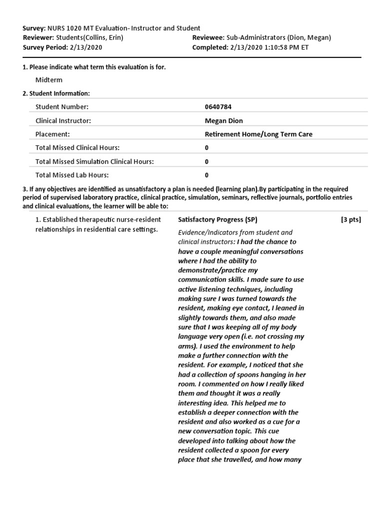 Nurs 1020 Midterm Evaluation | PDF | Simulation | Learning
