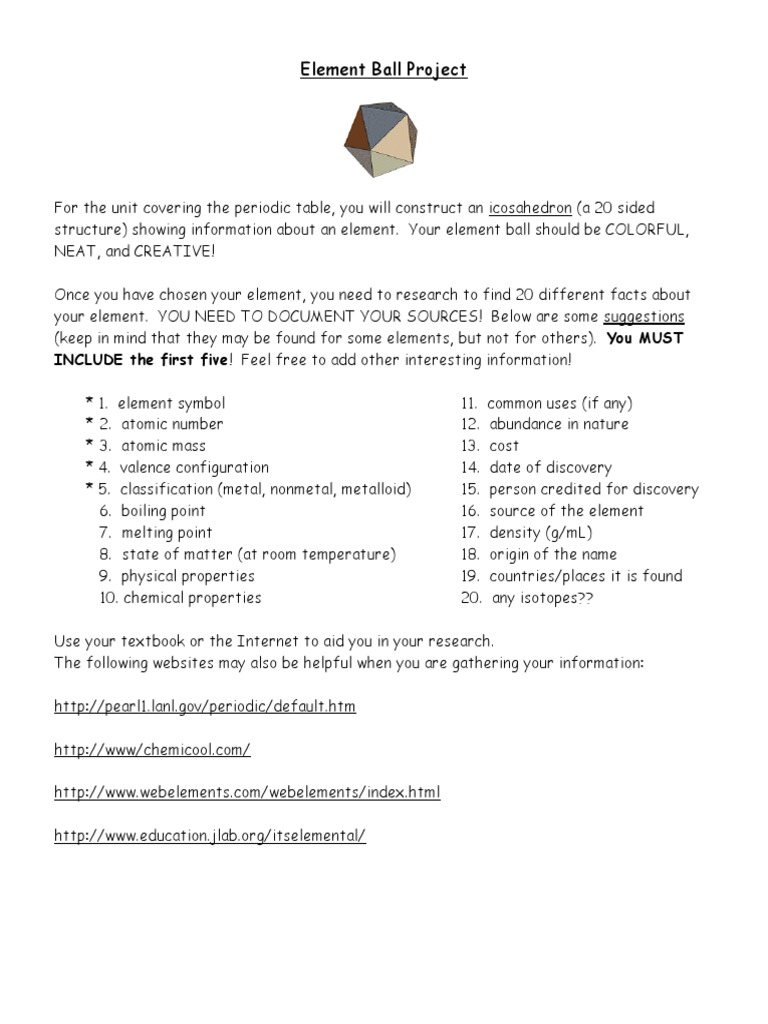 Element Ball Project | PDF | Chemical Elements | Atoms