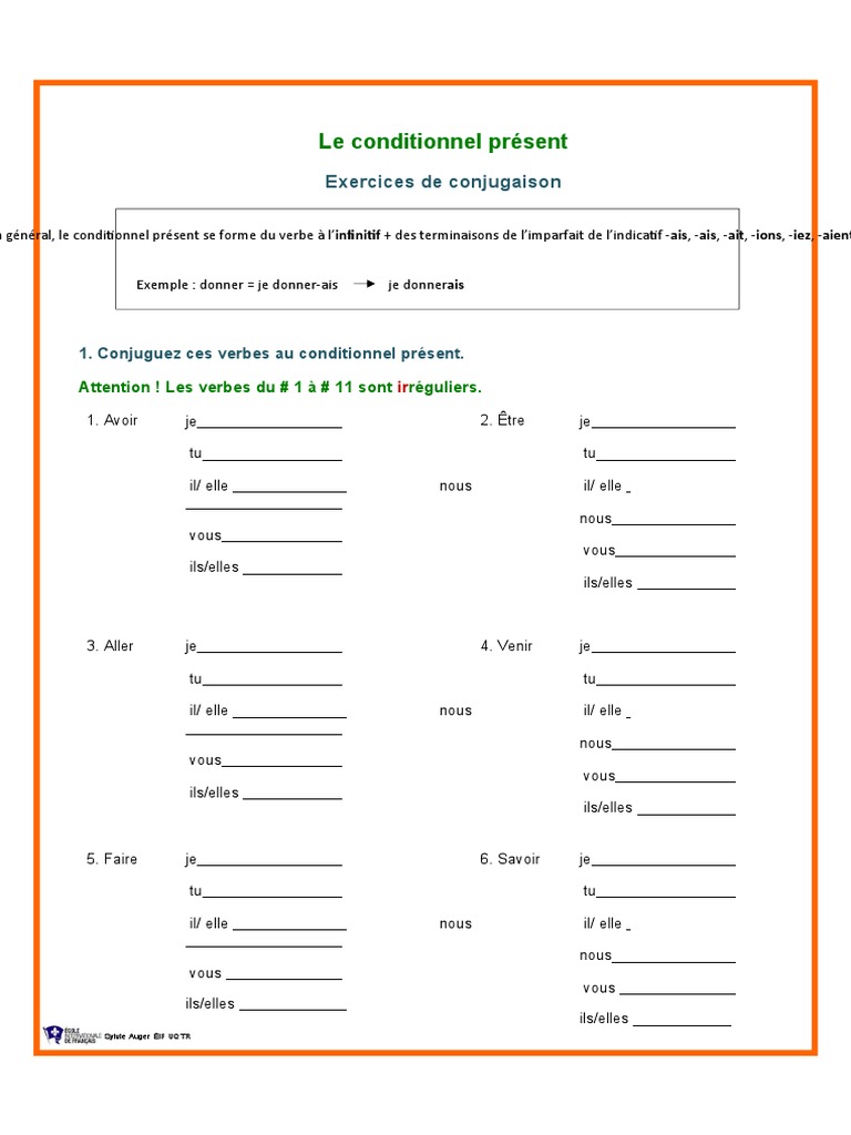 Le Conditionnel Present Exercices Et Corrige | PDF | Conjugaison | Verbe