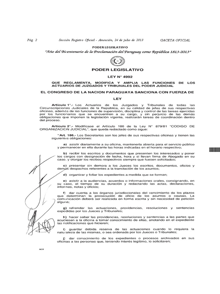 Ley Que Amplia Las Funciones Del Actuario. ART 186 COJ PDF | PDF ...