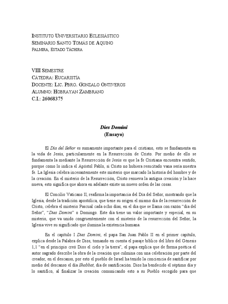 Resumen Dies Domini | PDF | eucaristía | La resurrección de Jesús