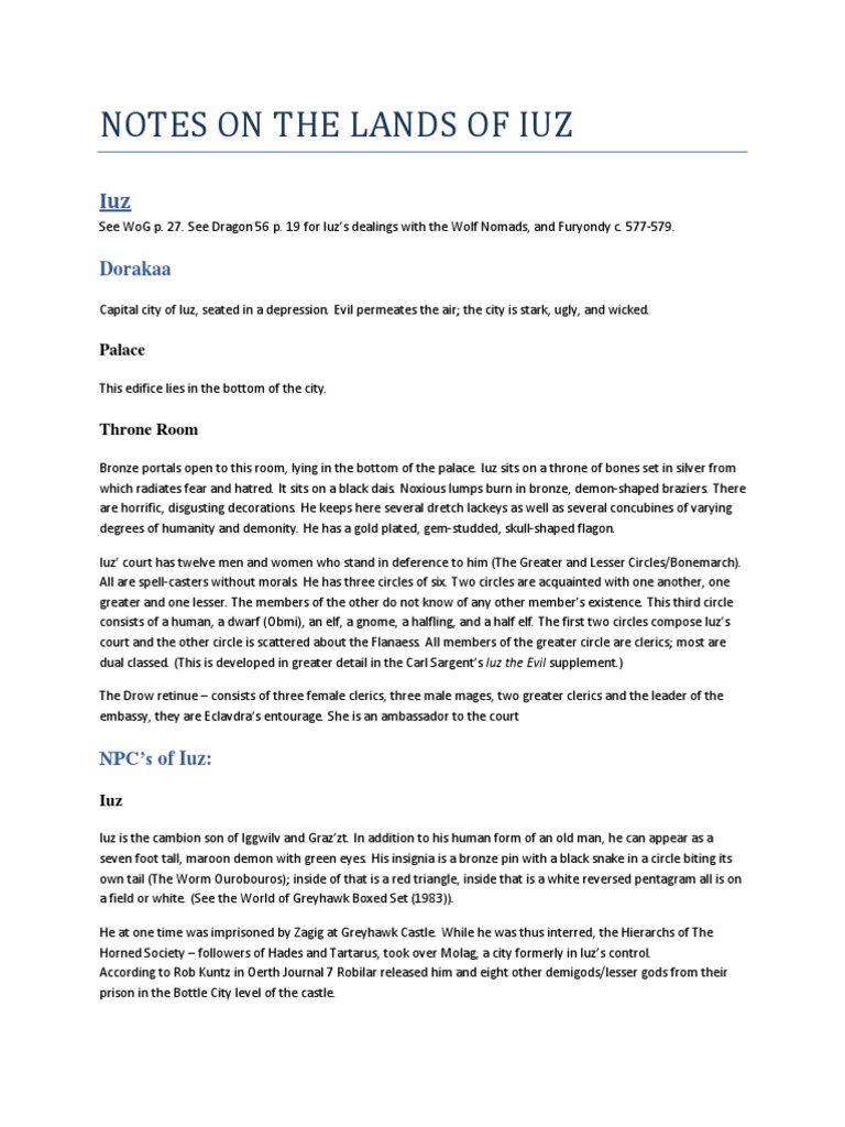 Notes On The Lands of Iuz | PDF | Dungeons & Dragons | Gary Gygax Games