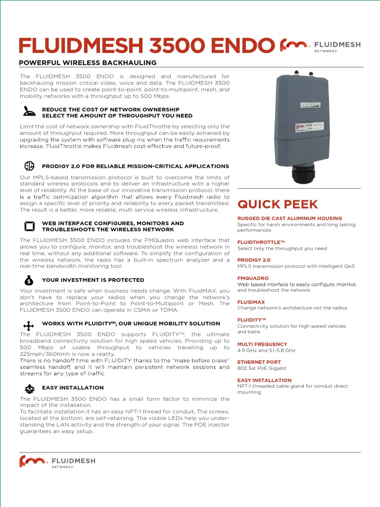 Fluidmesh FM 3500 ENDO | PDF | Computer Network | Wireless