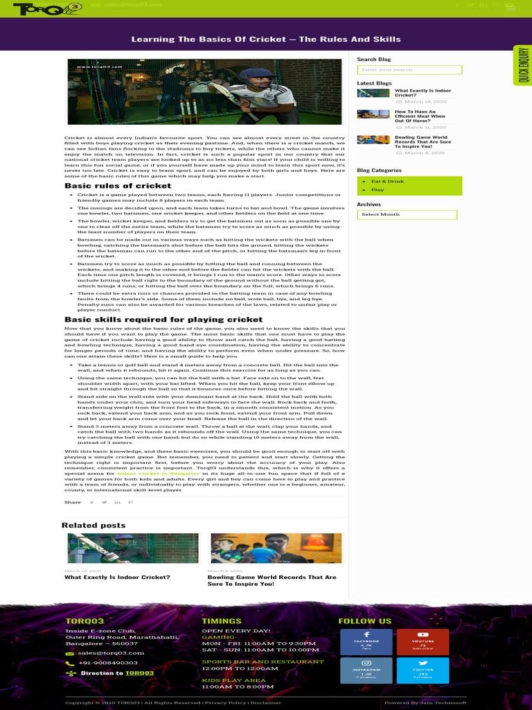 Learning The Basics of Cricket - The Rules and Skills - TORQ03 | PDF ...