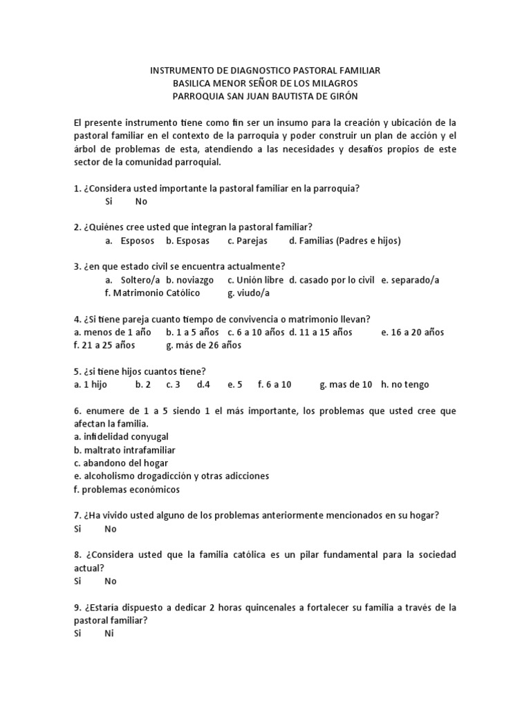 Instrumento de Diagnostico Pastoral Familiar | PDF | Violencia