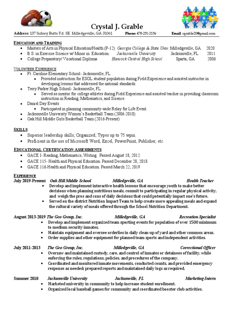 Crystal Grable-Resume 2020 | PDF | Physical Education | Teachers