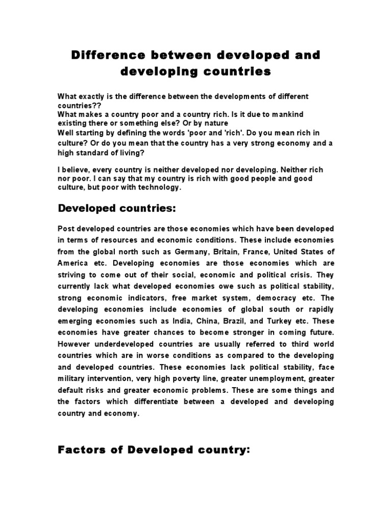 Difference Between Developed and Developing Countries | Developing ...