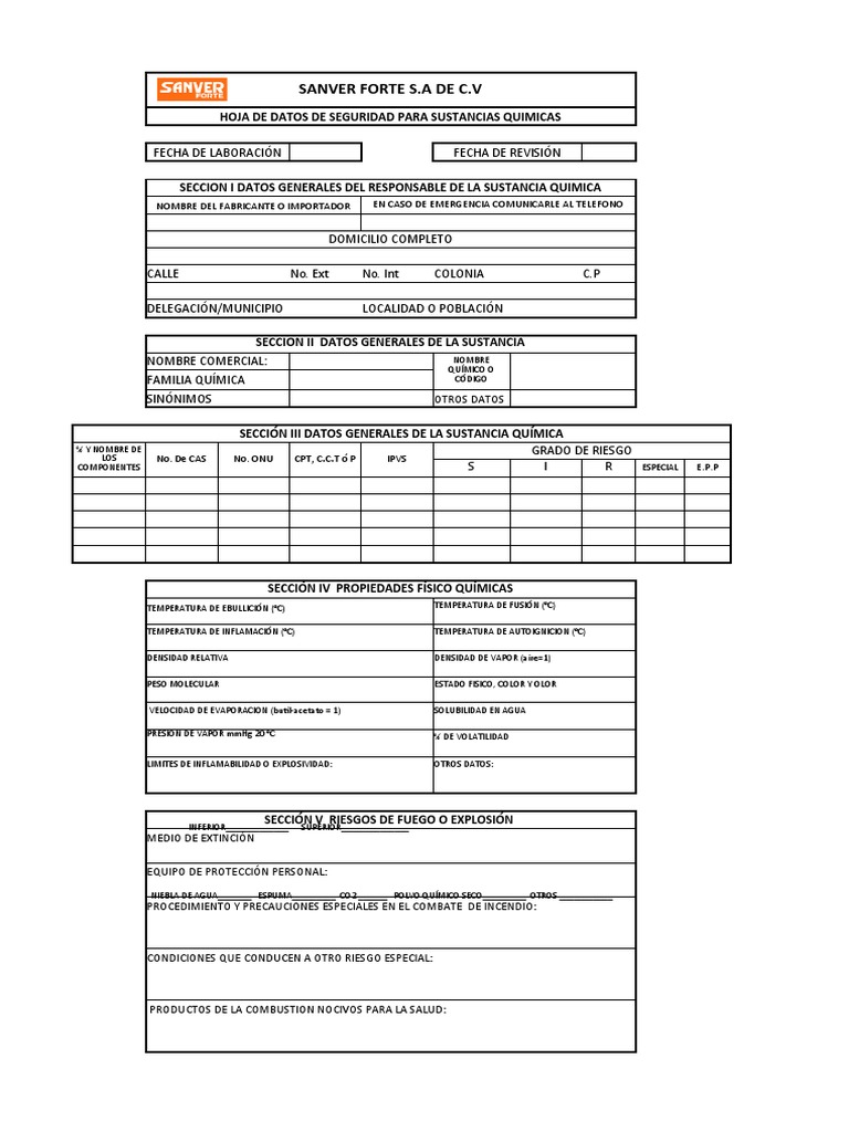 Formato de Hoja de Datos de Seguridad Sustancias Químicas Peligrosas | PDF | Gasolina | Agua