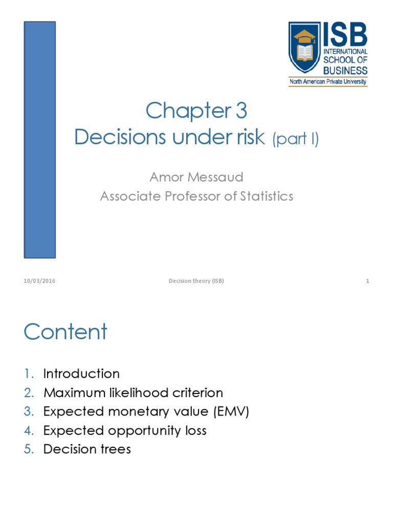 CH 03 Decision Under Risk - Part I | PDF | Decision Theory | Probability
